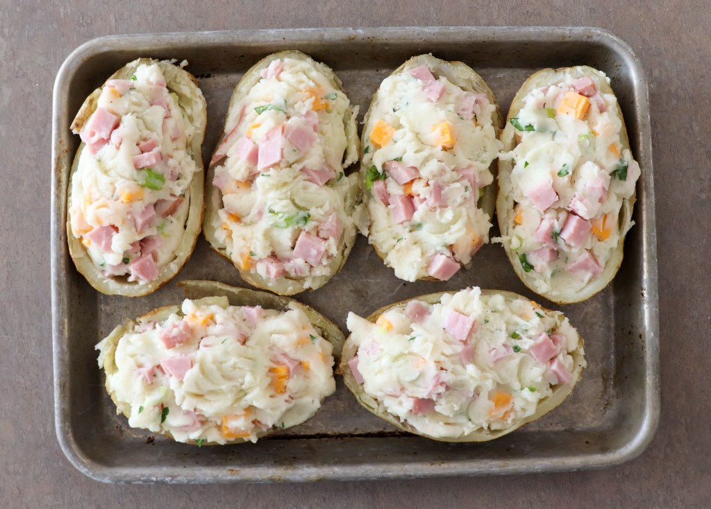 Ham and Cheddar Twice Baked Potatoes – Leels Cooks